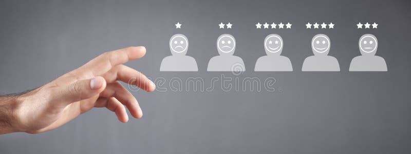Human Icons with Positive and Sad Face, Stars. Customer Evaluation and ...