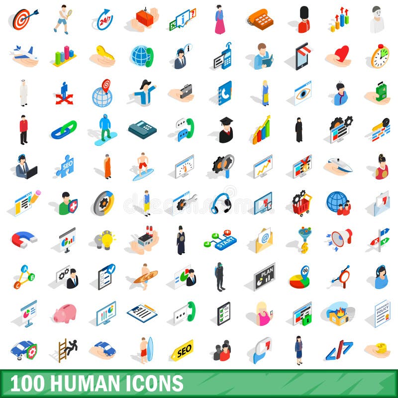 100 Human Icons Set, Isometric 3d Style Stock Vector - Illustration of ...
