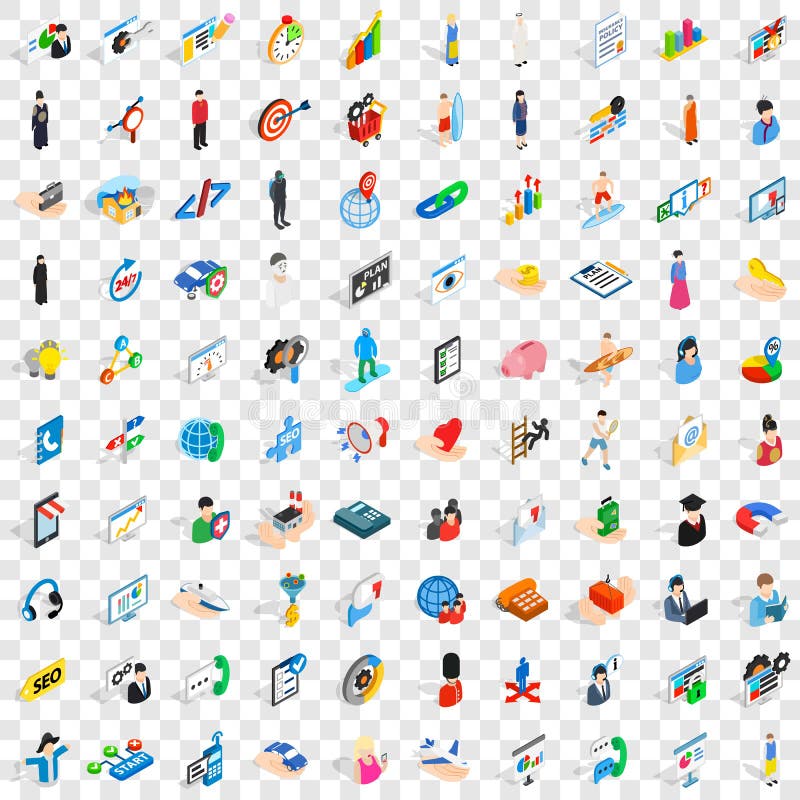 100 Human Icons Set, Isometric 3d Style Stock Vector - Illustration of ...