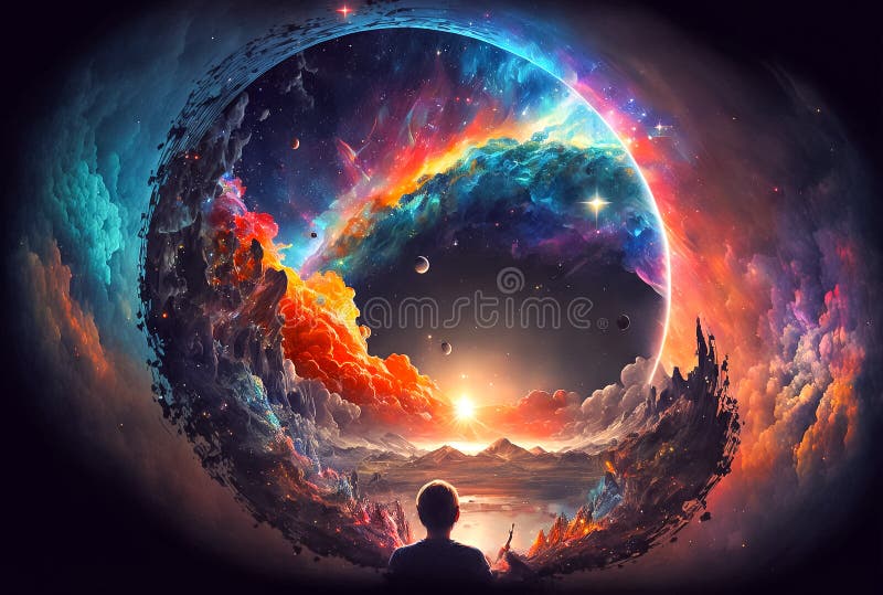 Human and Infinite Cosmos, Nebula, Eternity Universe Stock Illustration ...