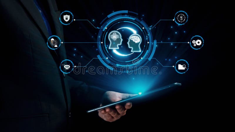 Human Interact with AI Artificial Intelligence Brain Process Generative ...