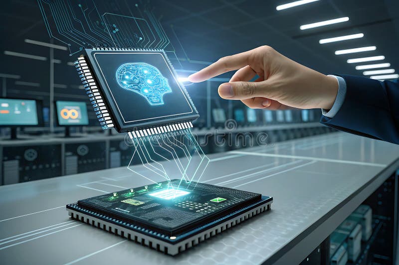 Human Interact with AI Artificial Intelligence Brain Processor in Concept of AI Artificial ...