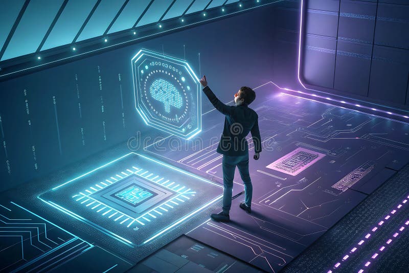 Human Interact with AI Artificial Intelligence Brain Processor in ...