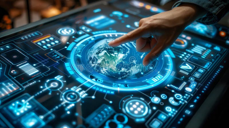 Human Interacting with Interactive Holographic Earth Globe on Virtual ...