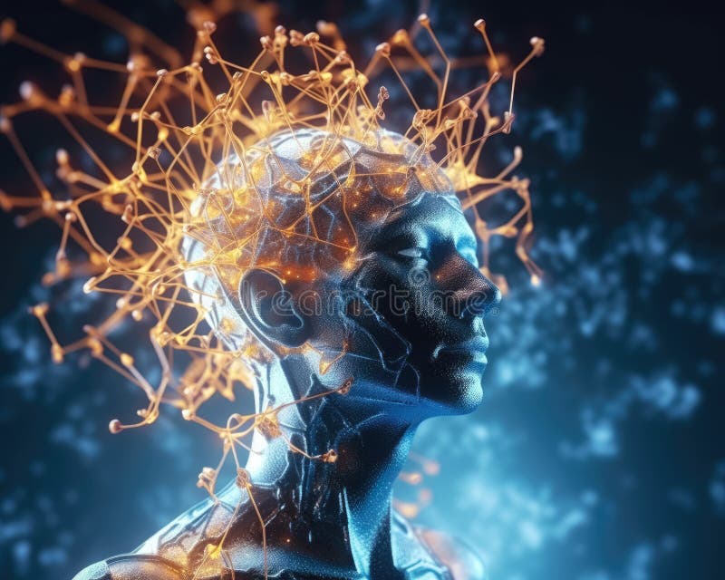 Human Interaction with a Neural Network. Generative AI Stock ...