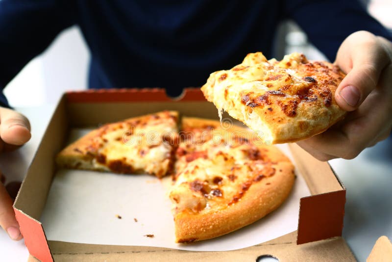 Human Kid Hand with Pizza Box Close Up Stock Photo - Image of meal ...