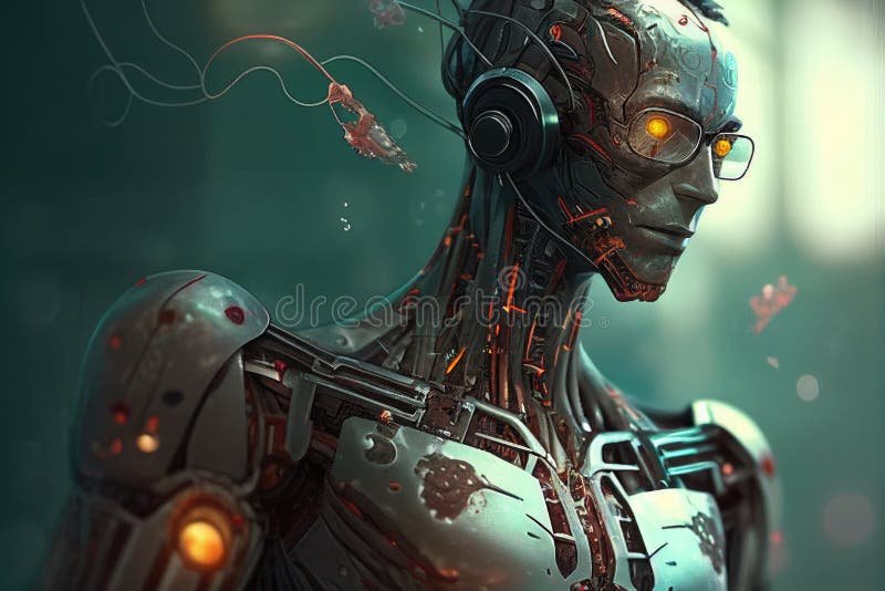 Human Kind Transformation in Robot Cyborg in Future, Robotic Portrait ...