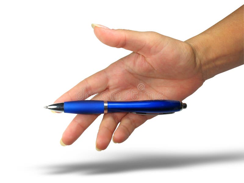 Golden pen in hand stock photo. Image of white, fingers - 3330108