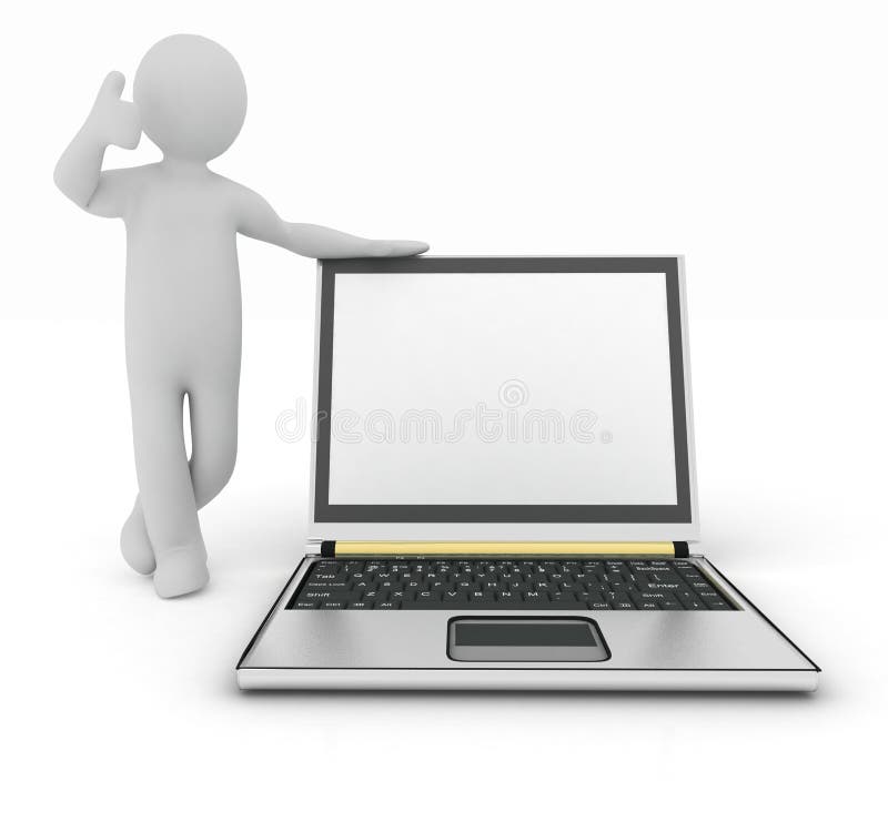 3d human with laptop stock illustration. Illustration of online - 66386375
