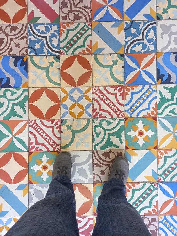 Human Leg with Ceramic Tile Texture Background in Oriental Stock Image ...