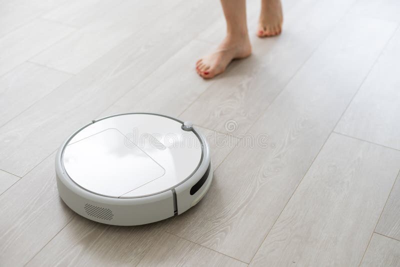Human Leg Using Smart Robotic Technology Vacuum Cleaner Cleaning Floor ...