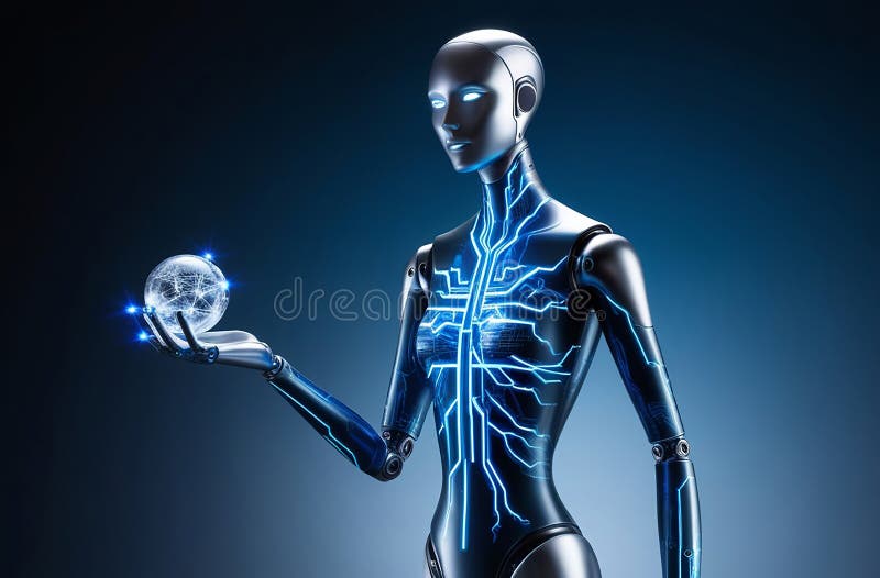 Human-like AI Figure with Glowing Neural Pathways, Representing the ...