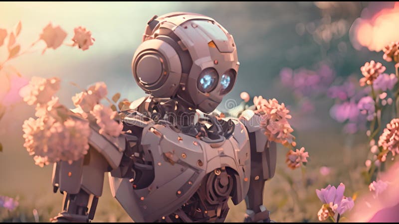 A Human Like AI Robot Collects Flowers. the Robotic Object Experiences ...