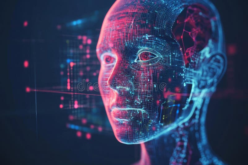 A Human-like Face Constructed from Digital Patterns and Glowing Lines ...