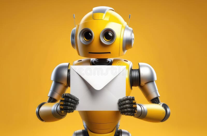 Human-like Robot Assisting with Mail, Future Technologies. Futuristic ...