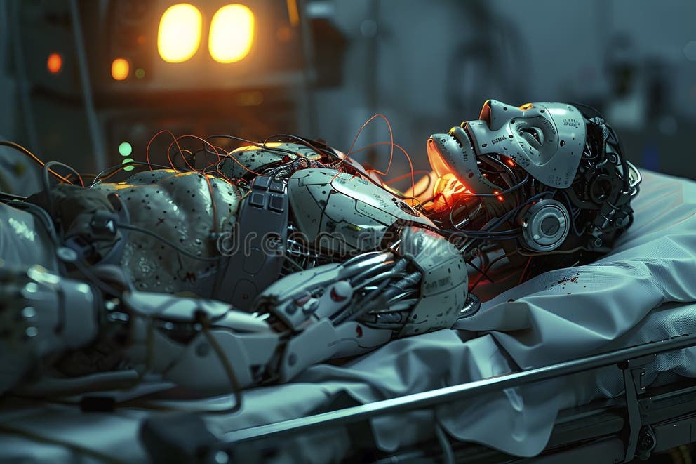 Human-like Robot Being Repaired, Generative AI Stock Illustration ...