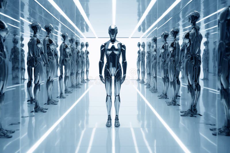 Human-like Robot in a Futuristic Room. Generative AI Stock Illustration ...