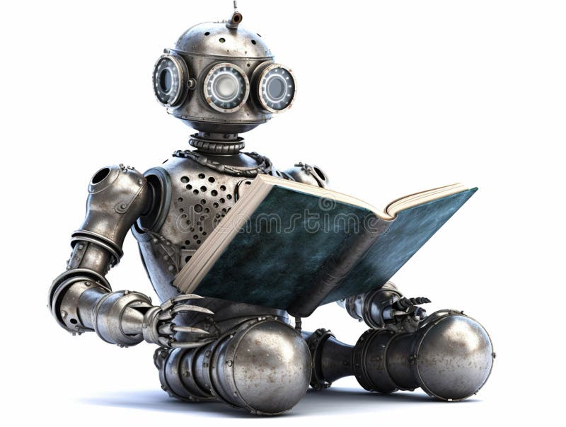 A Human-like Robot is Reading a Book. Stock Illustration - Illustration ...