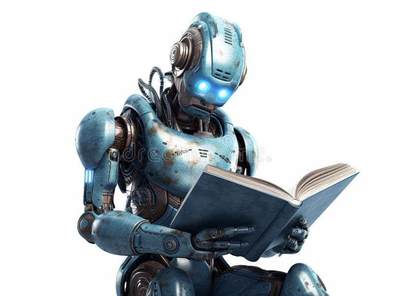A Human-like Robot is Reading a Book. Stock Illustration - Illustration ...