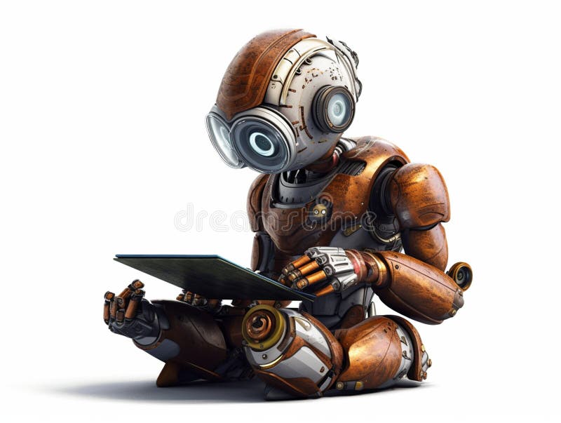 A Human-like Robot is Reading a Book. Stock Illustration - Illustration ...