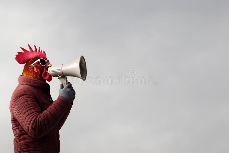 Human Like Rooster Holding a Retro Hand Speaker Stock Photo - Image of ...
