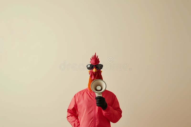 Human Like Rooster Holding a Retro Hand Speaker Stock Photo - Image of ...