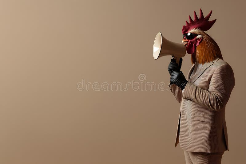 Human Like Rooster Wearing a Suit, Holding a Loudspeaker Stock Photo ...