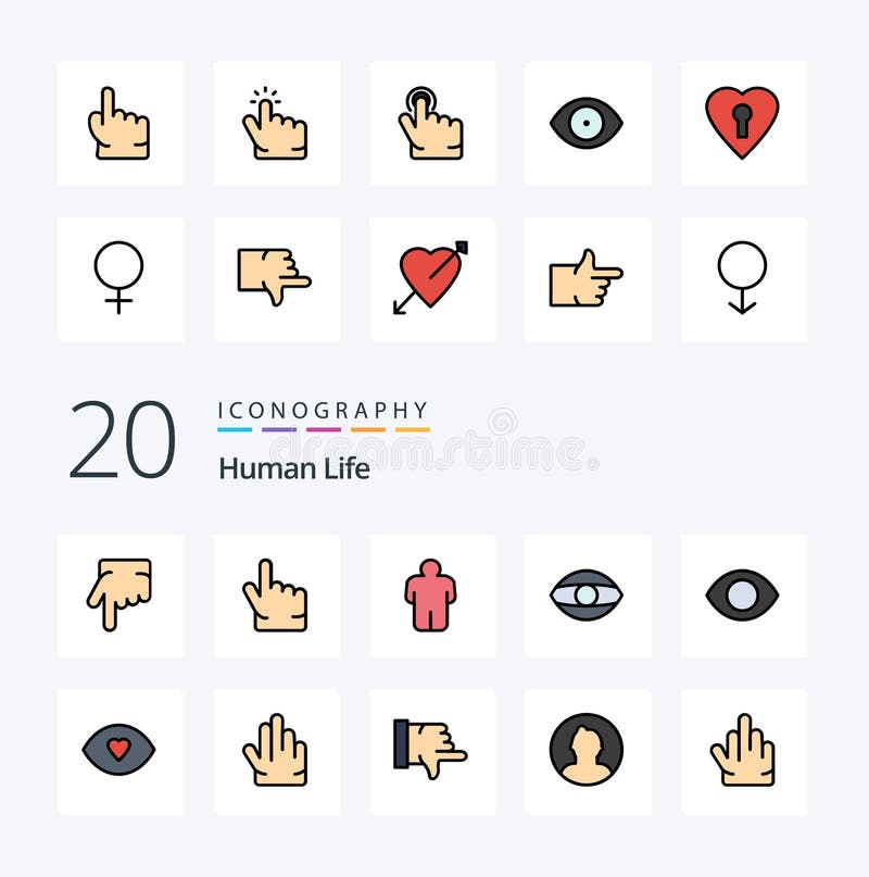 20 Human Line Filled Color Icon Pack. Like Eye. Finger. Point. Click ...