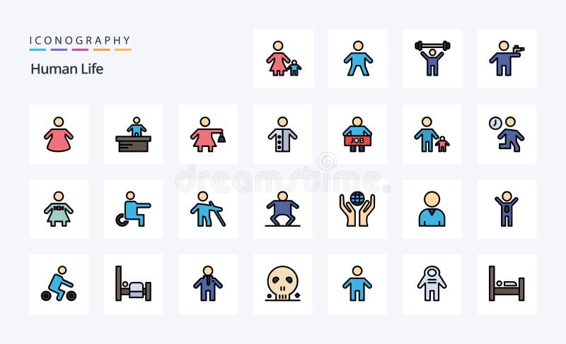 25 Human Line Filled Style Icon Pack Stock Vector - Illustration of ...