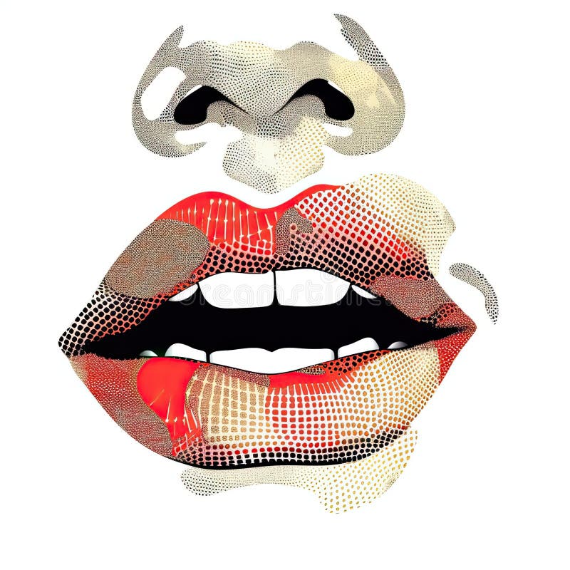 Human Lips in Halftone Texture, Dotted Pop Art Style, Solid White ...