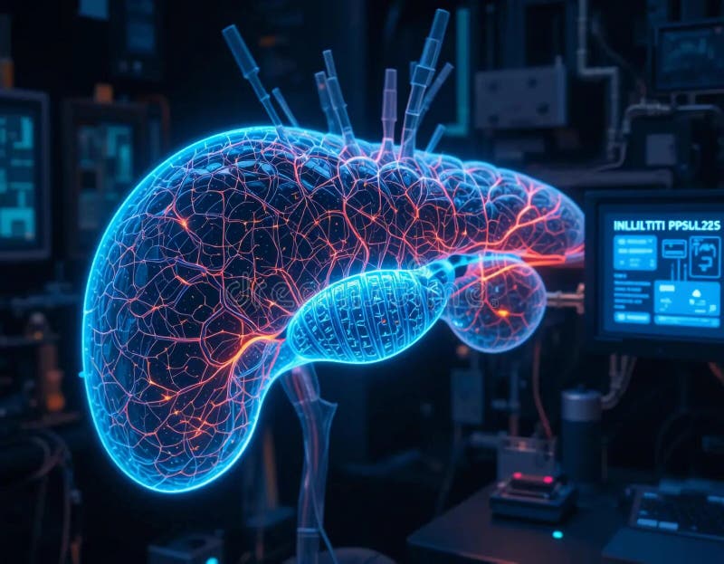 Human Liver: a Futuristic Medical Visualization Stock Illustration ...