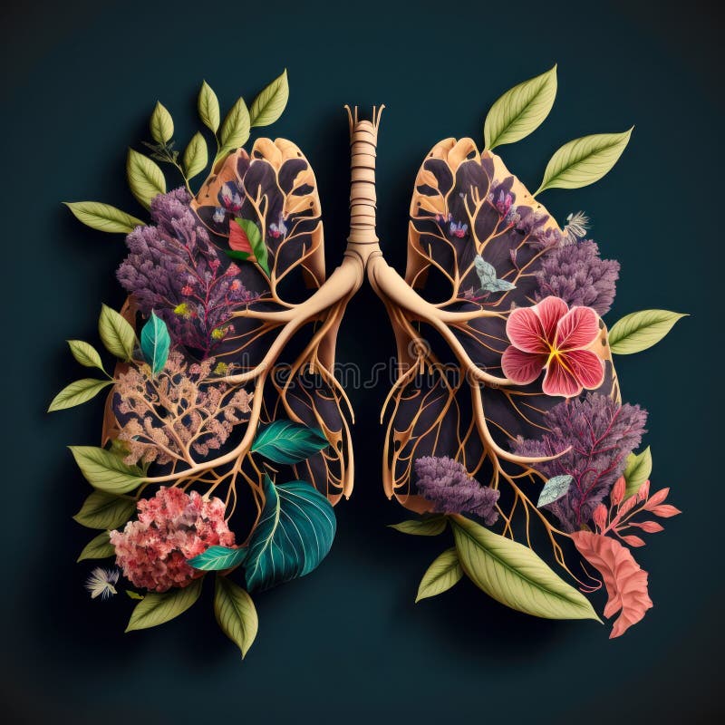 Human Lungs Consisting of Tree Branches Leaves and Flowers. Generative ...