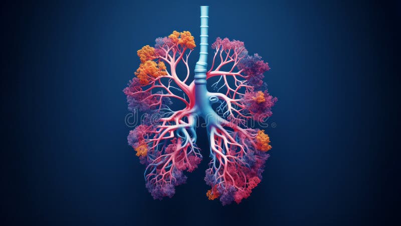 A Human Lungs with Tree-like Structures and Colorful Branches on a Dark ...