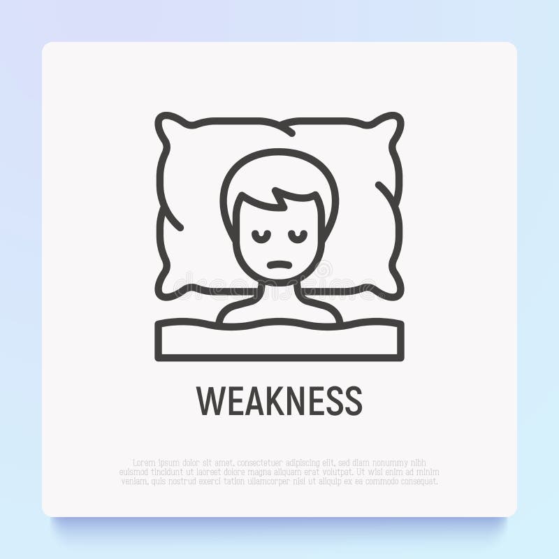 Human Lying in Bed and Feels Weakness. Thin Line Icon of Illness ...