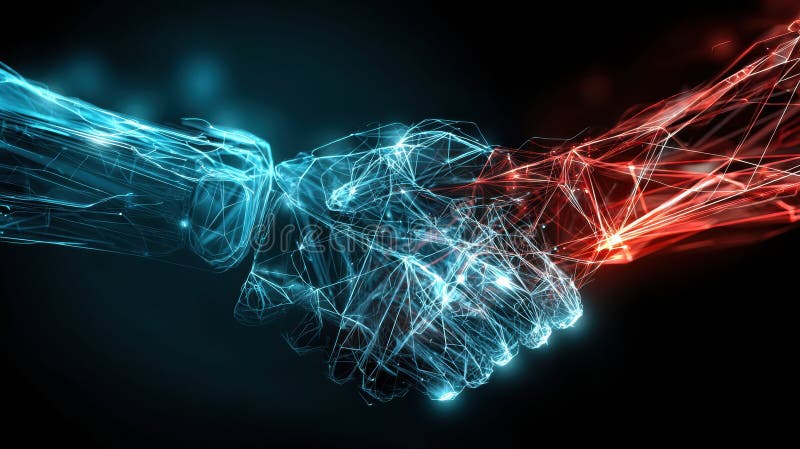 Human and Machine Connect through a Vibrant Handshake Showcasing the ...