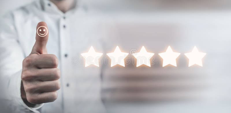 Human Making Thumb Up with a Happy Smiley Face and Five Star Stock ...