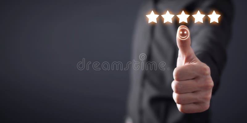Human Making Thumb Up with a Happy Smiley Face and Five Star Stock ...