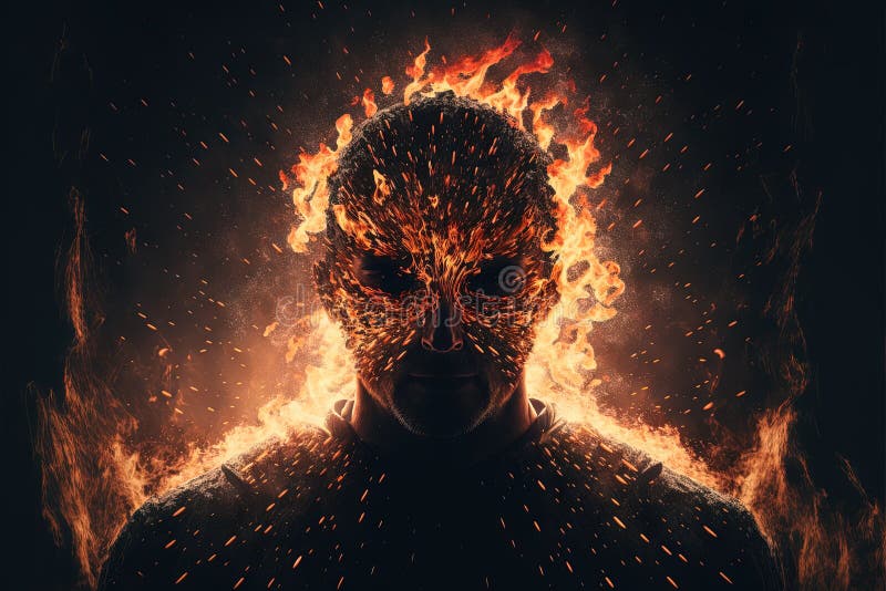 Human Man Made of Fire Inside Fire Illustration Generative Ai Stock ...