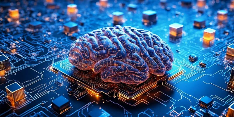 Human Meets Machine: Illuminated Brain Circuitry on Futuristic Blue ...