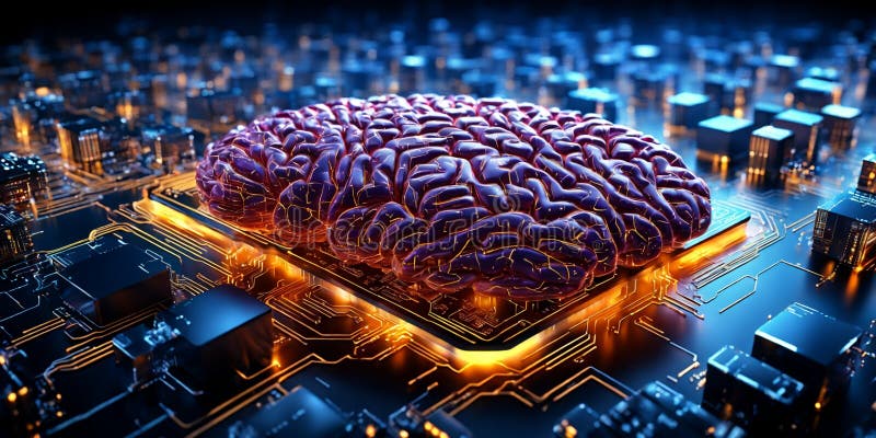 Human Meets Machine: Illuminated Brain Circuitry on Futuristic Blue ...