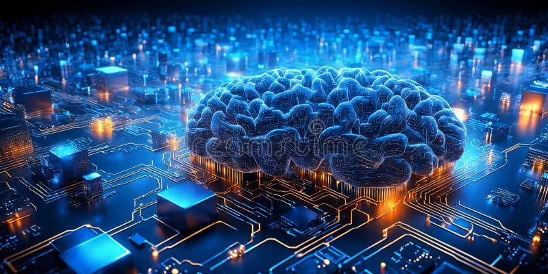 Human Meets Machine: Illuminated Brain Circuitry on Futuristic Blue ...