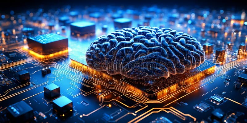 Human Meets Machine: Illuminated Brain Circuitry on Futuristic Blue ...