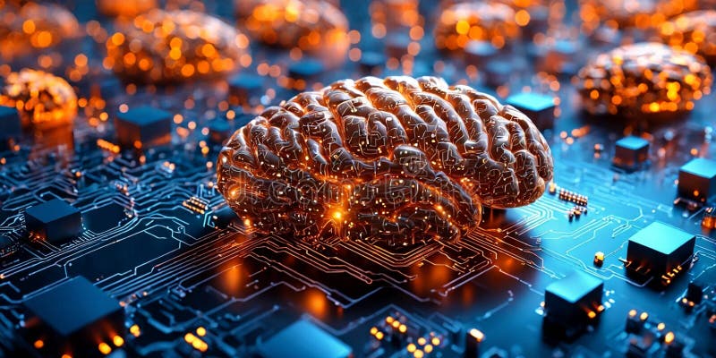 Human Meets Machine: Illuminated Brain Circuitry on Futuristic Blue ...