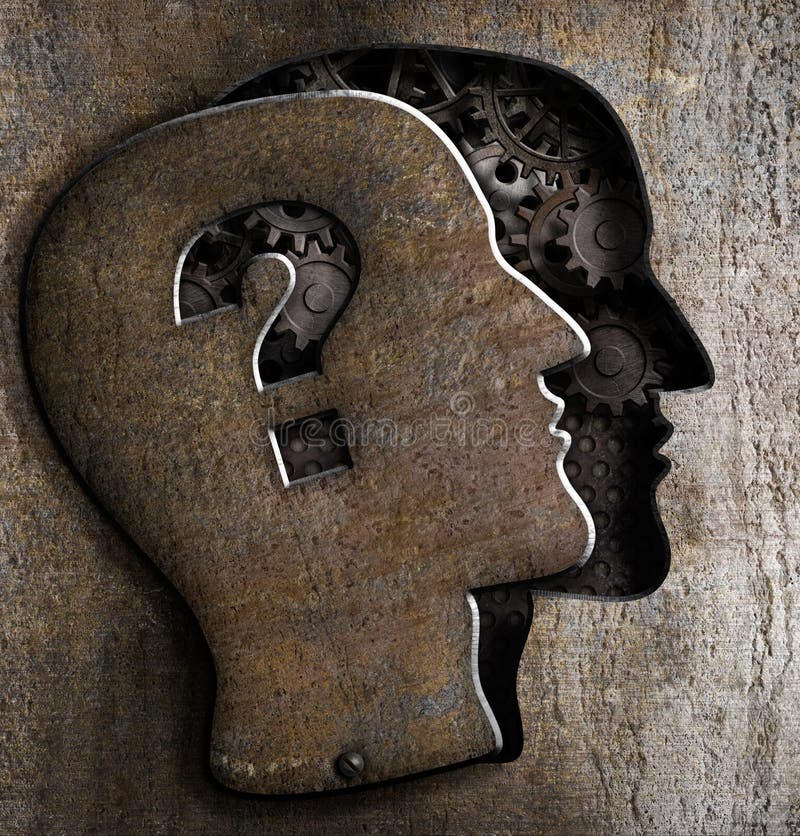 Human Metal Brain Model with Question Mark Stock Illustration ...