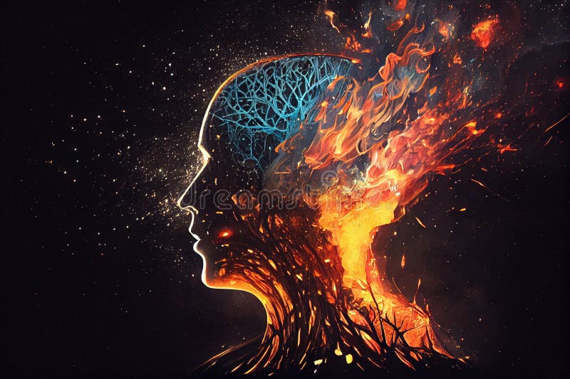 The Human Mind on Fire. AI Generated Stock Illustration - Illustration ...