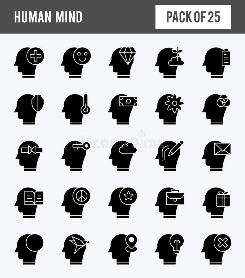 25 Human Mind Glyph Icon Pack. Vector Illustration Stock Vector ...