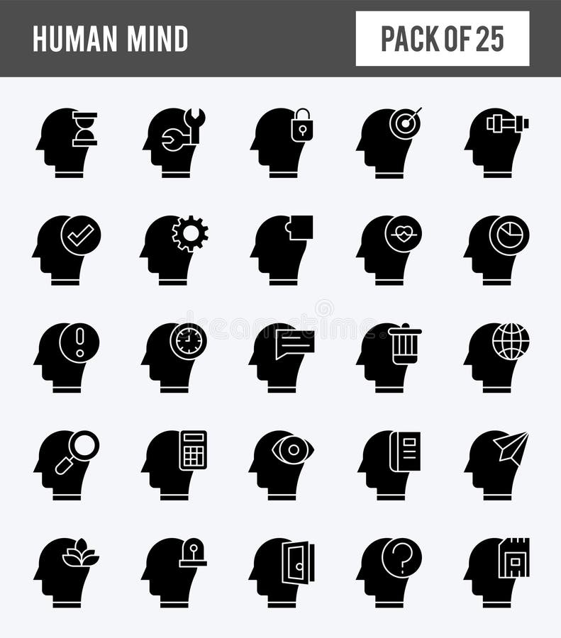 25 Human Mind Glyph Icon Pack. Vector Illustration Stock Vector ...
