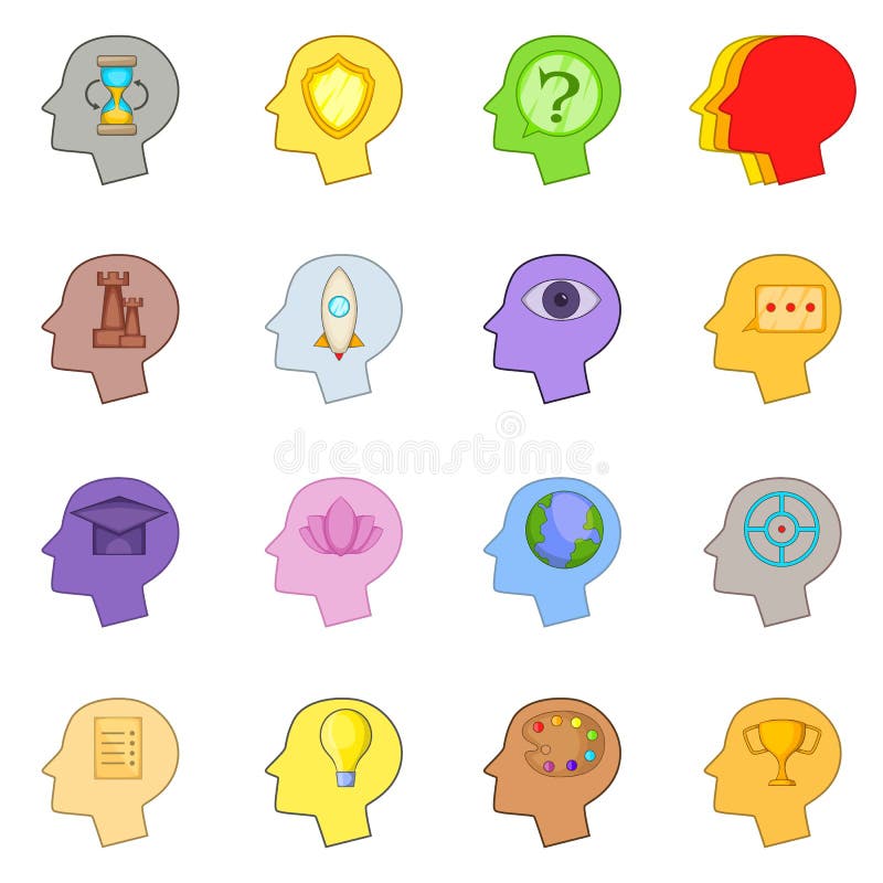 Human Mind Head Icons Set, Cartoon Style Stock Vector - Illustration of ...