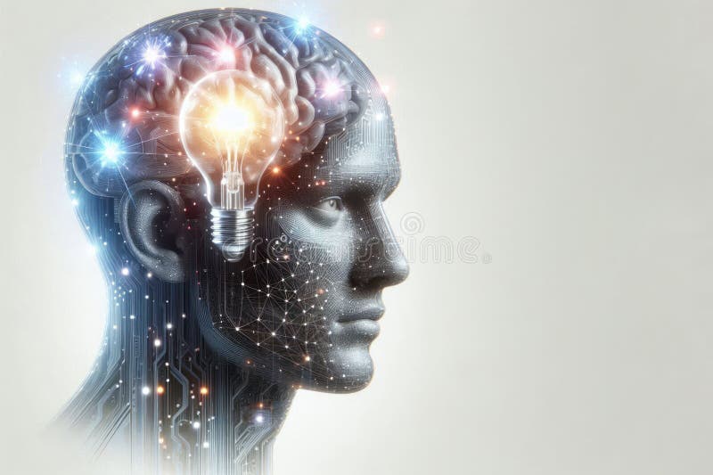 The Human Mind with a Light Bulb Symbolizing an Idea. Space for Text ...