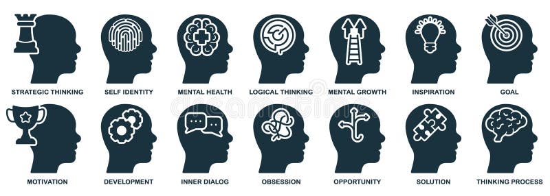 Human Mind Process Silhouette Icon Set. Emotional Intelligence Glyph ...